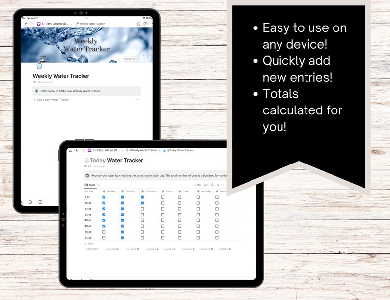 Weekly Water Tracker Template for Notion - Etsy