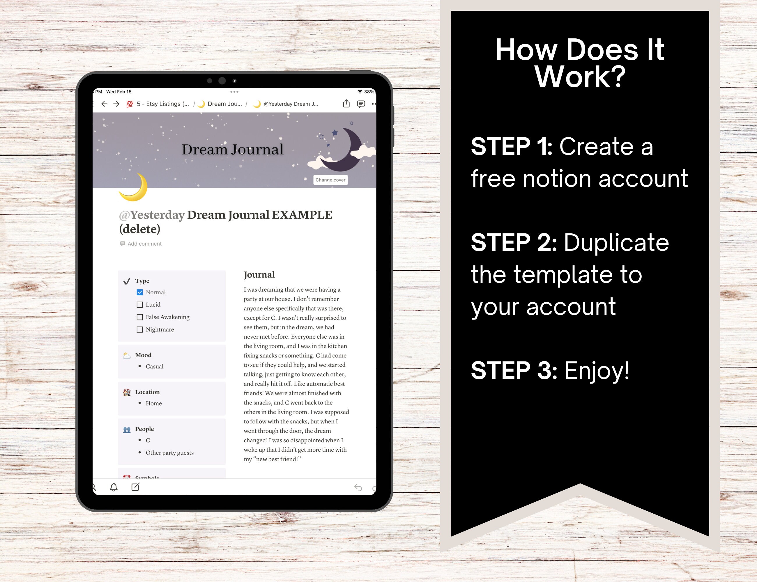 Dream Journal Template for Notion - Etsy