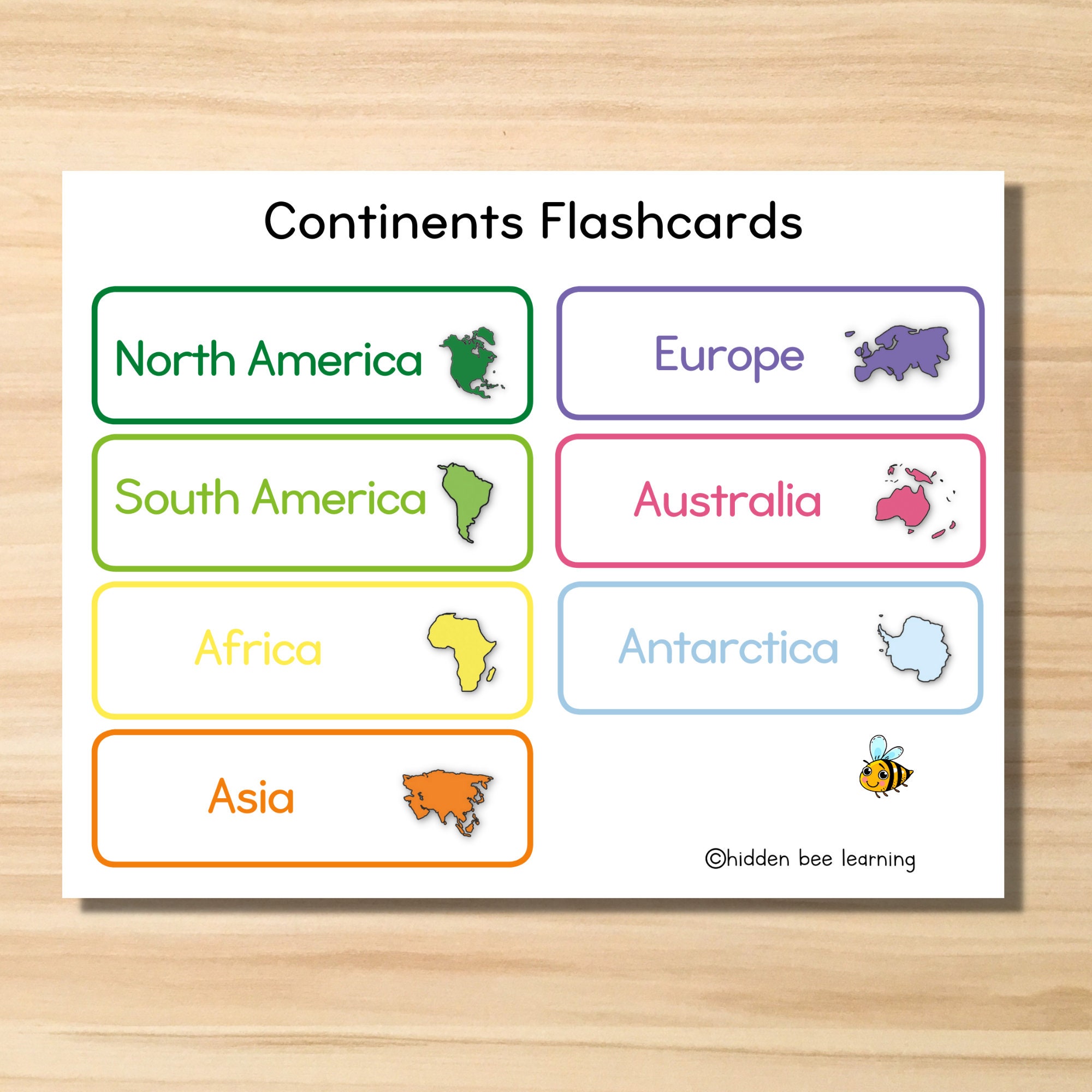 Continents Flashcards Homeschool 1st Grade Curriculum - Etsy Canada