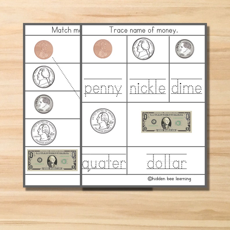 Learning About Money Counting Money Tracing Money - Etsy