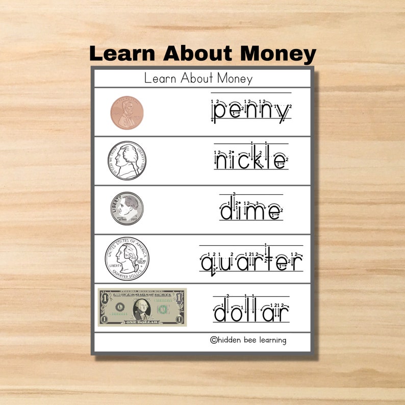 Learning About Money Counting Money Tracing Money - Etsy
