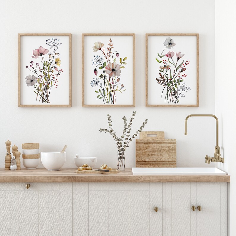 Set of 3 Wildflower Prints Floral Wall Art Botanical Print - Etsy