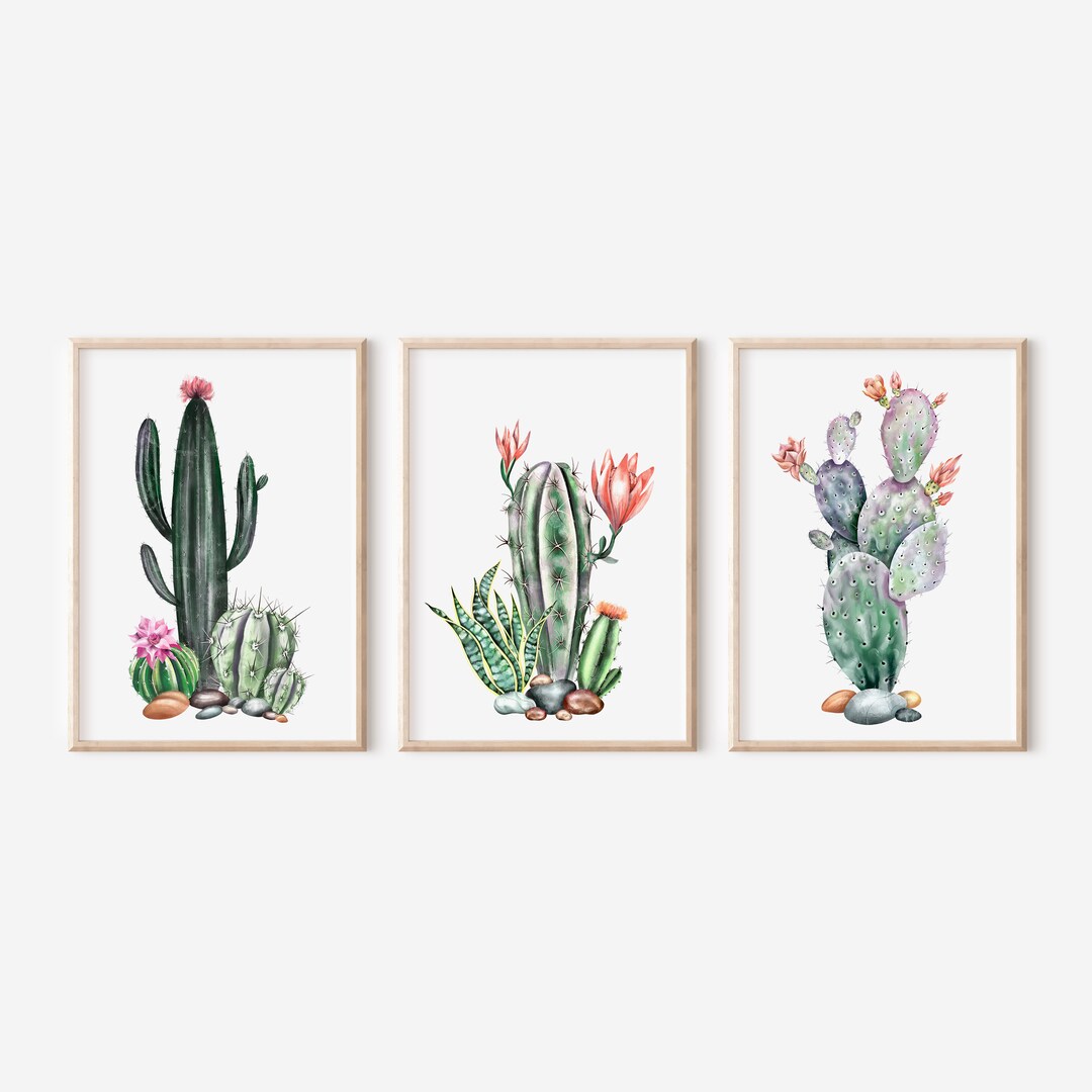 Watercolor Set of 3 Cactus Prints | Cactus Wall Art | Botanical Print ...
