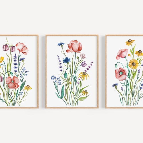 Set of 3 Wildflower Prints Floral Wall Art Botanical Print - Etsy