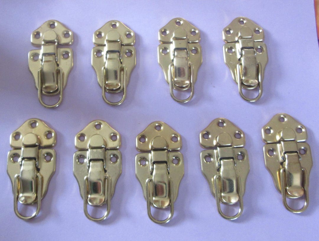 Set of 9 Draw Catches, Brass Plated Steel, Hardware, Clasps, No Screws ...
