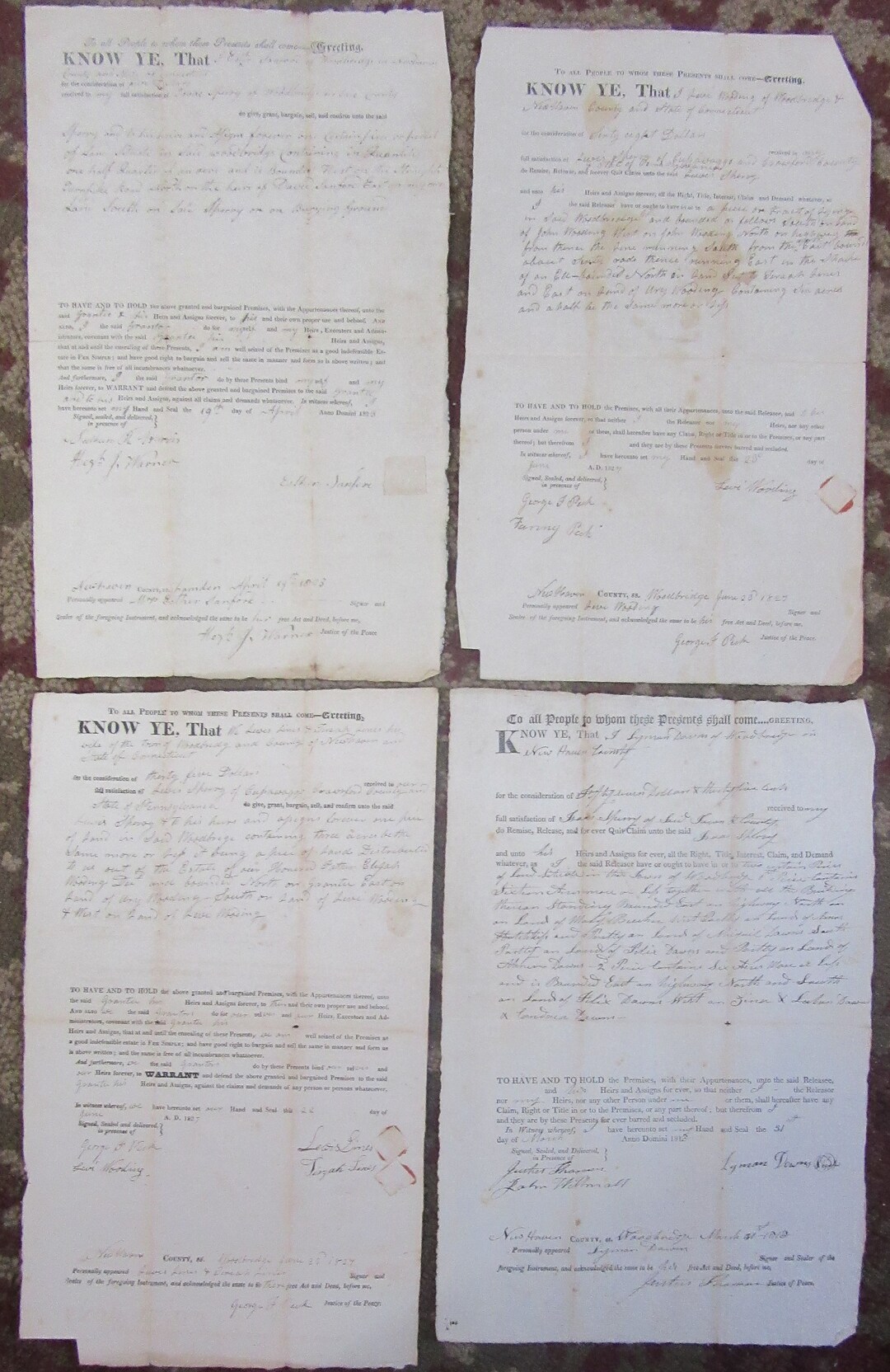Set of Four Antique Deeds/documents Dated Between 1818--1827 - Etsy