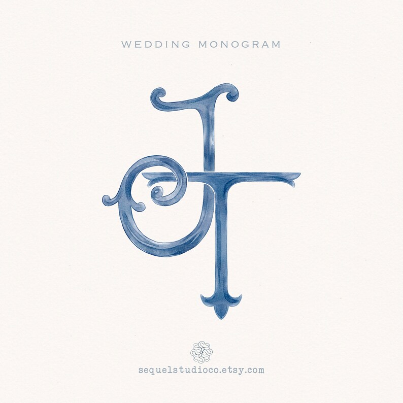 J-T Monogram Letters for Wedding Crest, Diagonal Monogram Style ...