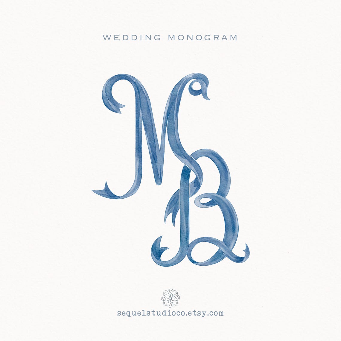 M-B Monogram Letters for Wedding Crest, Diagonal Monogram Style, Ribbon ...