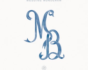 J-A Monogram Letters for Wedding Crest, Diagonal Monogram Style, Ribbon ...
