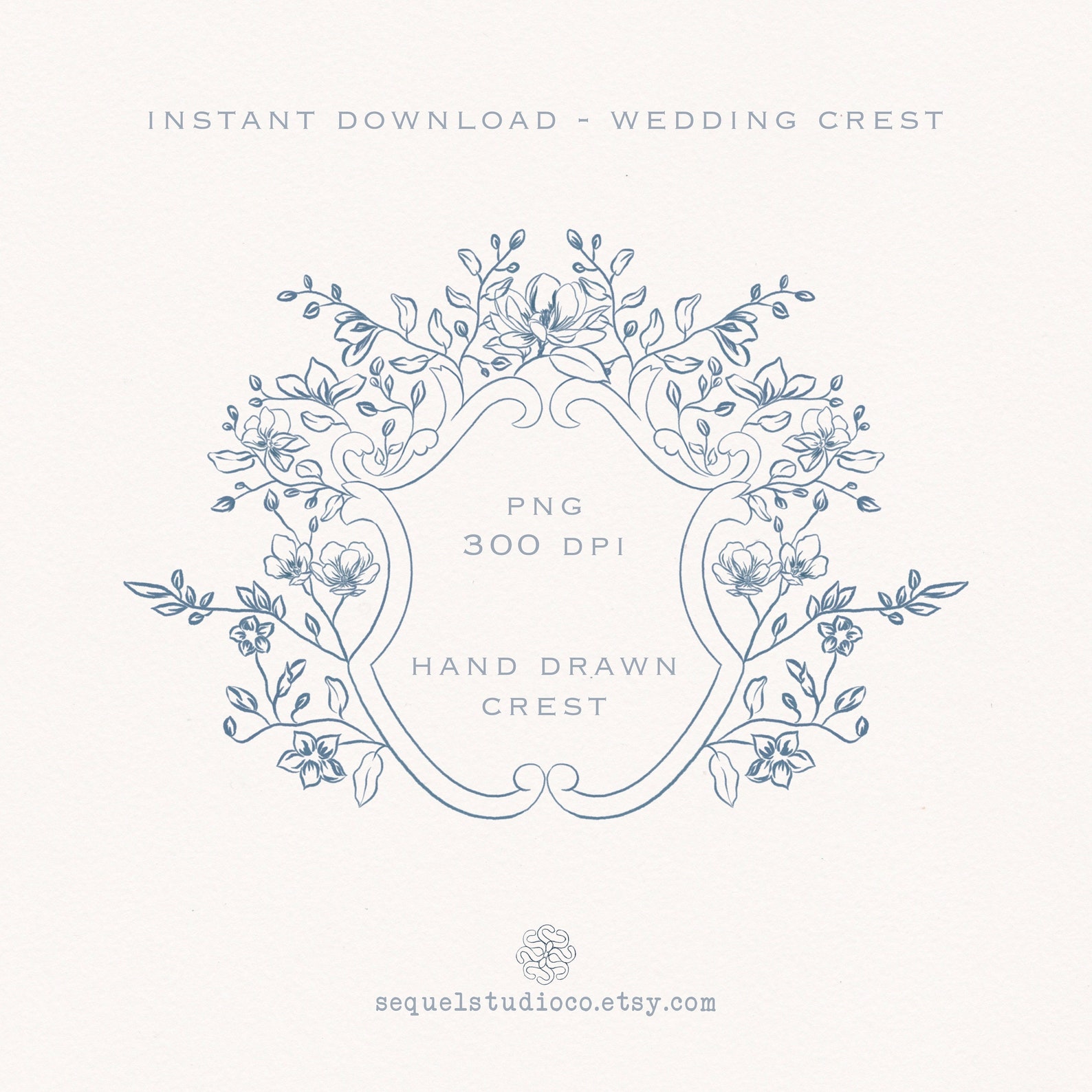 Magnolia Wedding Crest, Hand Drawn Crest, Wedding Monogram PNG, Floral ...
