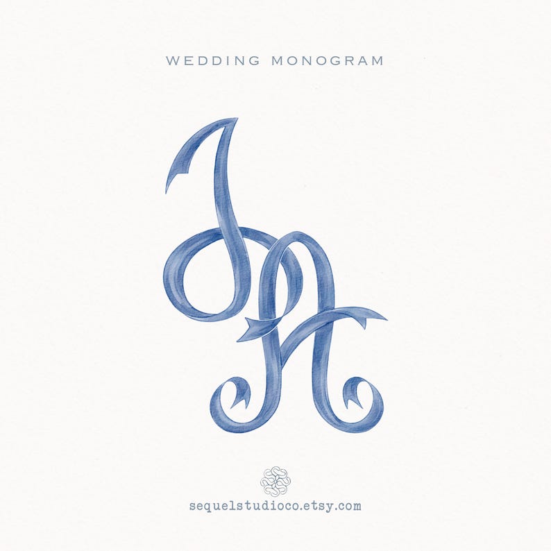 J-A Monogram Letters for Wedding Crest, Diagonal Monogram Style, Ribbon ...