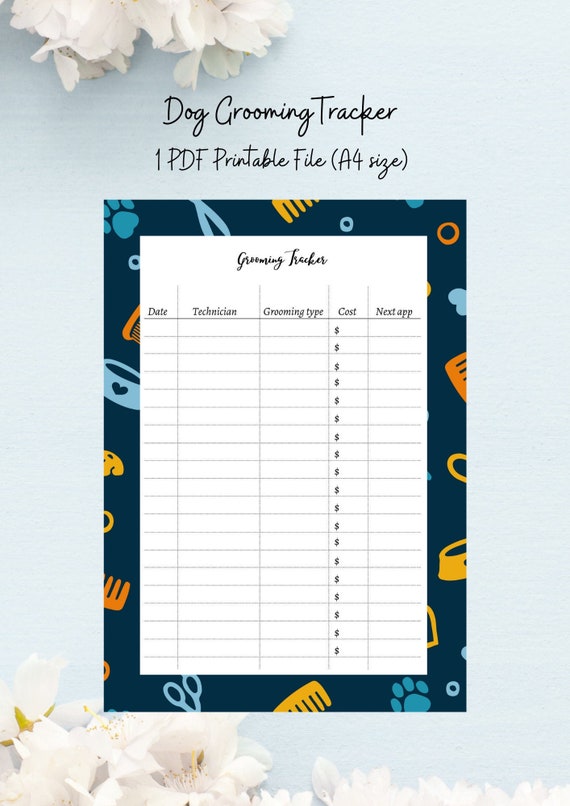 Dog Grooming Tracker Pet Grooming schedule Printable Pet | Etsy