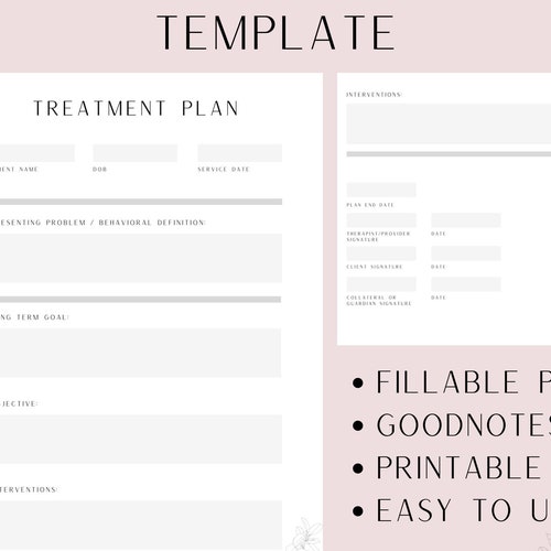 Therapist Sample Treatment Plan Fillable PDF Template - Etsy
