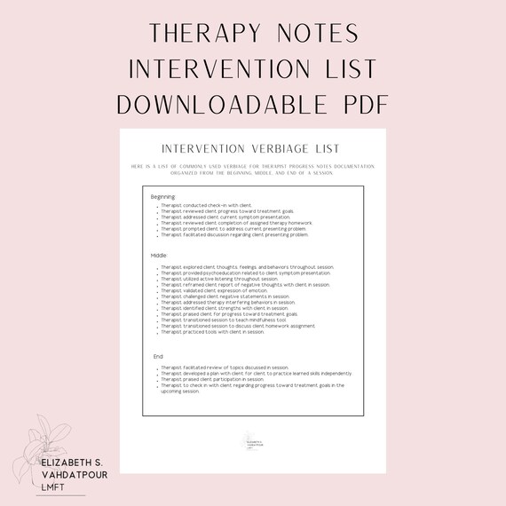 Therapist Notes Downloadable Intervention List Therapy Tools - Etsy