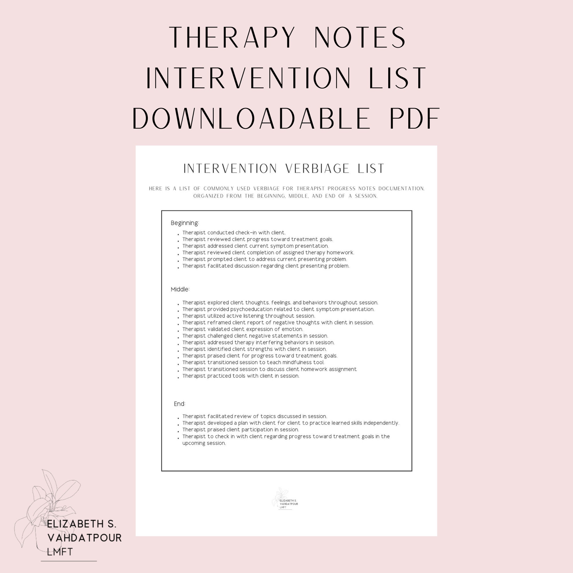 Therapist Notes Downloadable Intervention List Therapy Tools Template 