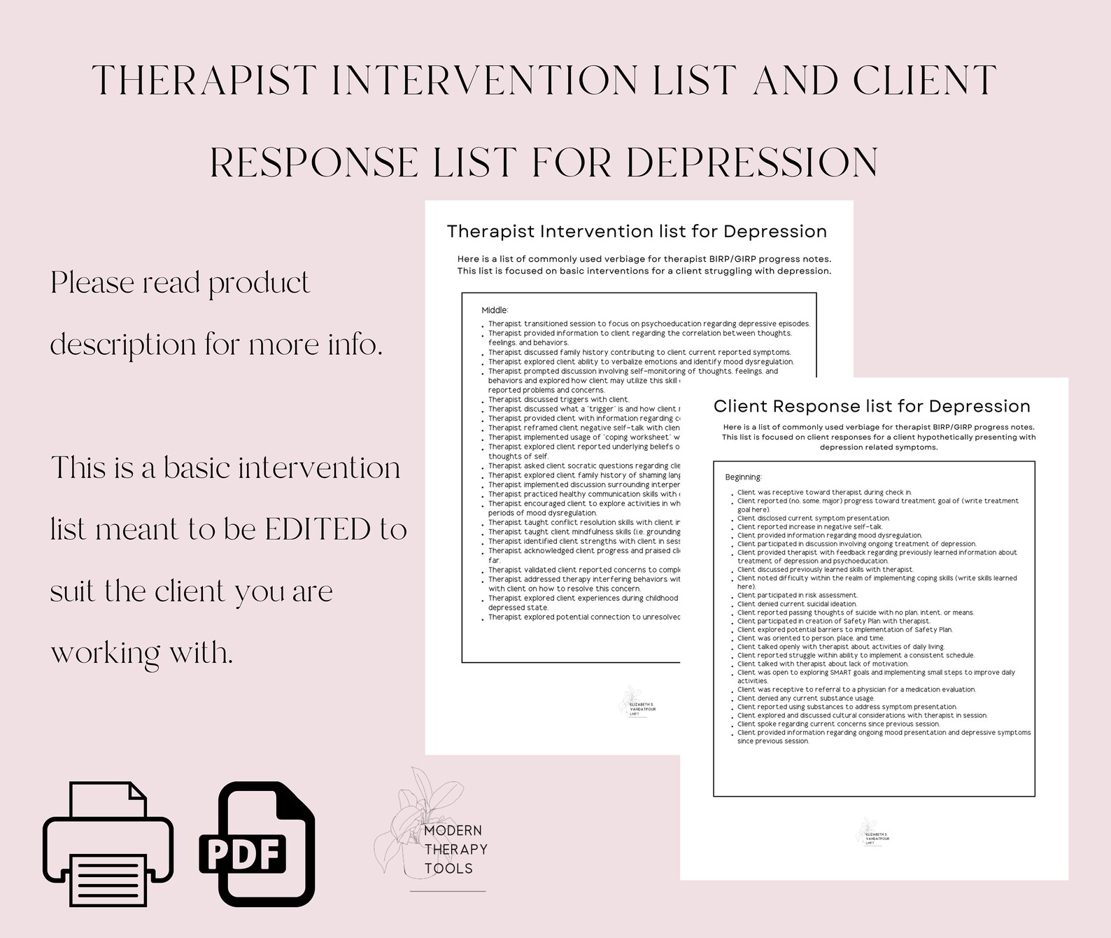 Therapist Notes Intervention and Response LIST | GIRP BIRP Style ...