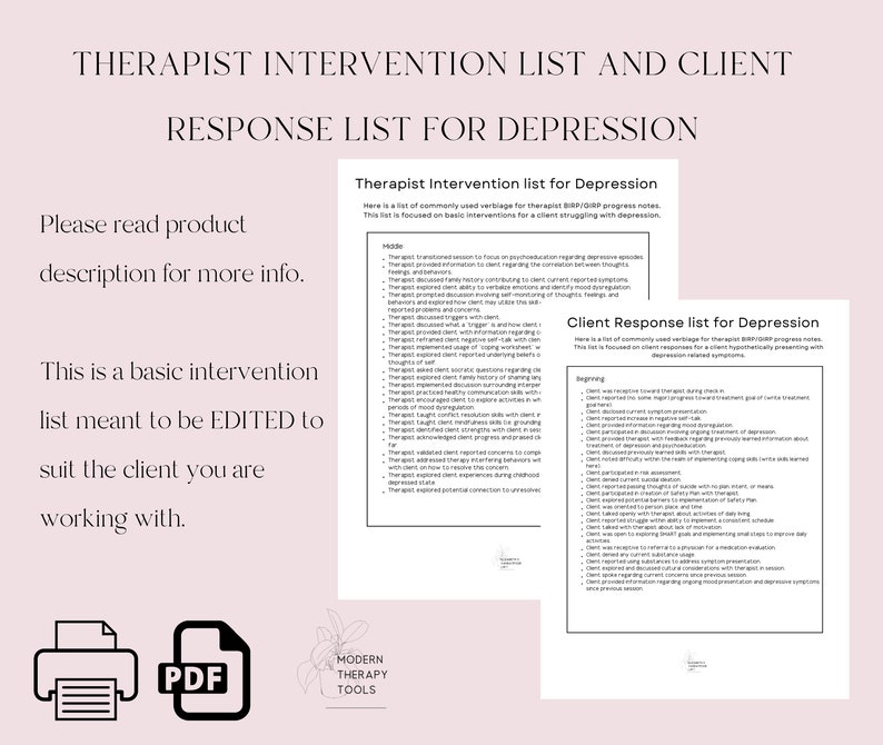 Therapist Notes Intervention and Response LIST | GIRP BIRP Style ...