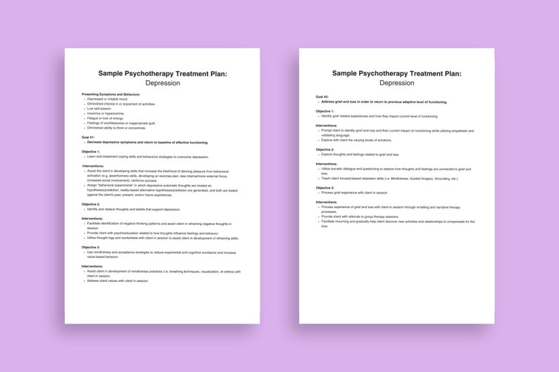 Sample Psychotherapy Treatment Plan for Depression- Tool for Therapists ...