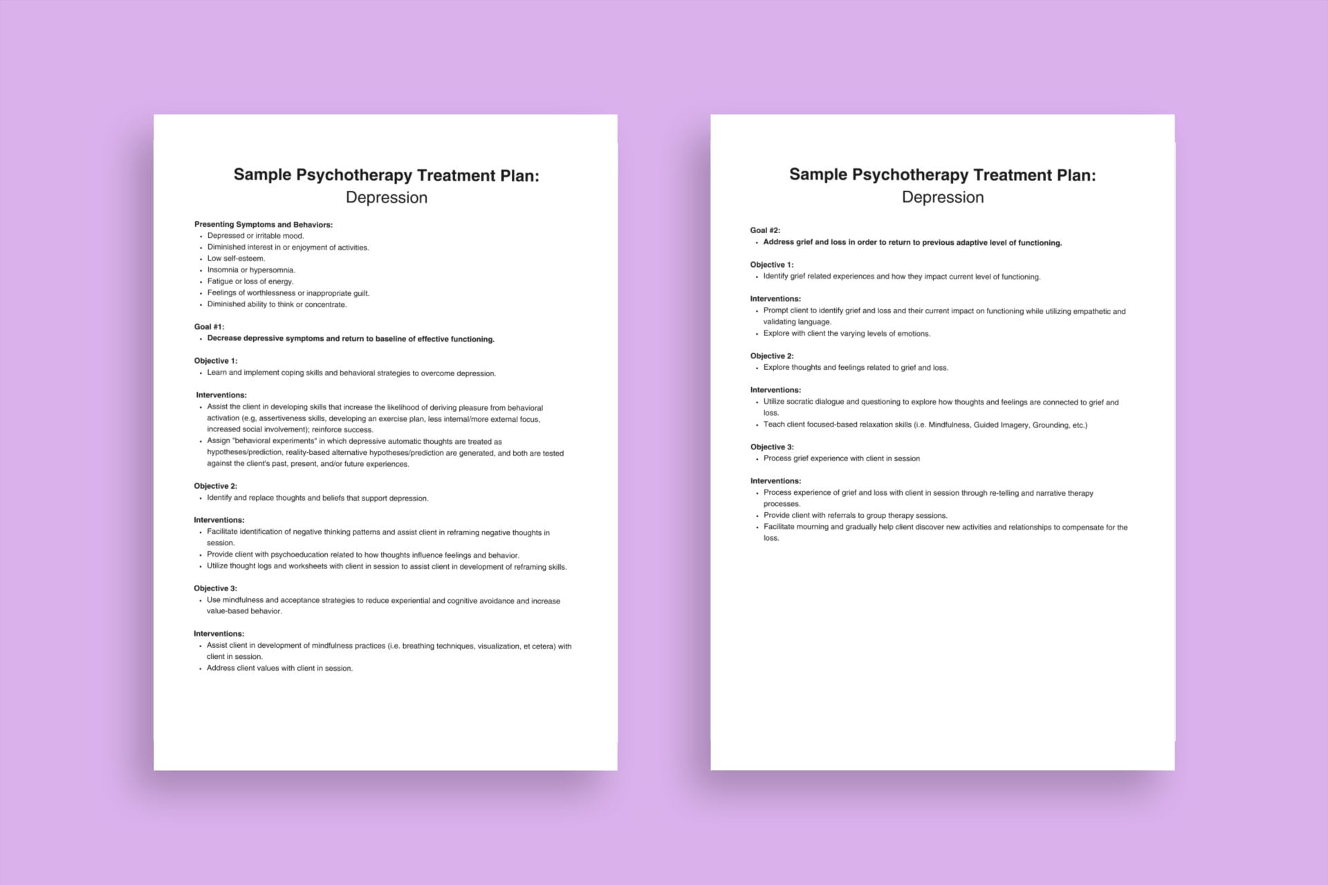 Sample Psychotherapy Treatment Plan for Depression- Tool for Therapists ...