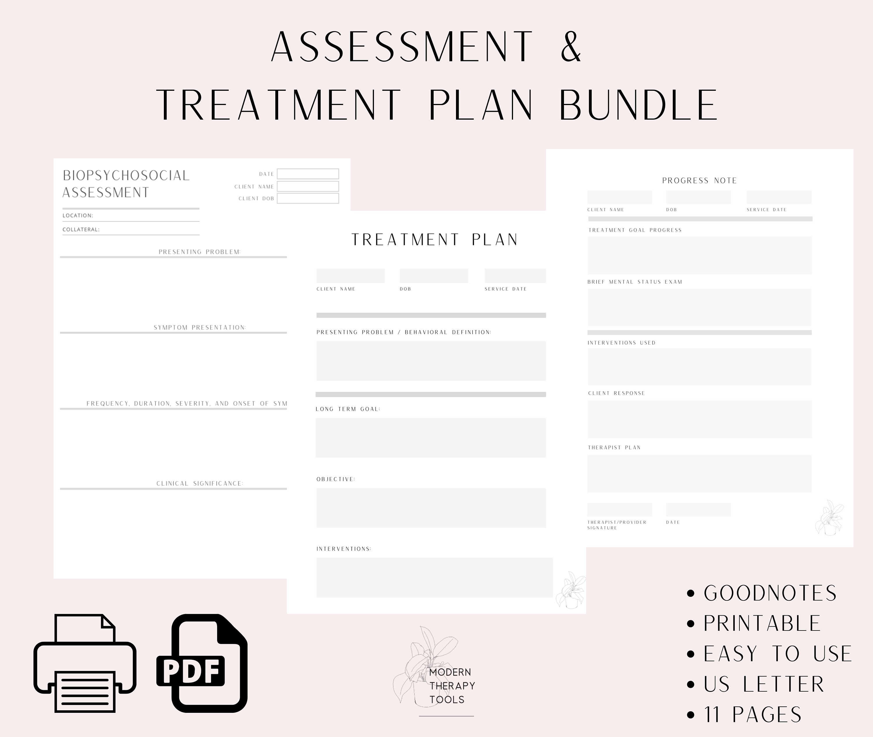 Assessment/mse/treatment Plan/safety Plan/progress Note Bundle for MFT ...