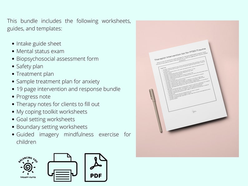 Therapist Documentation and Worksheet Help Bundle 54 Page Digital ...