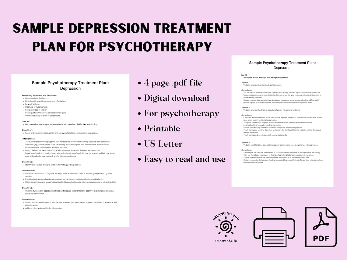 Sample Psychotherapy Treatment Plan for Depression- Tool for Therapists ...