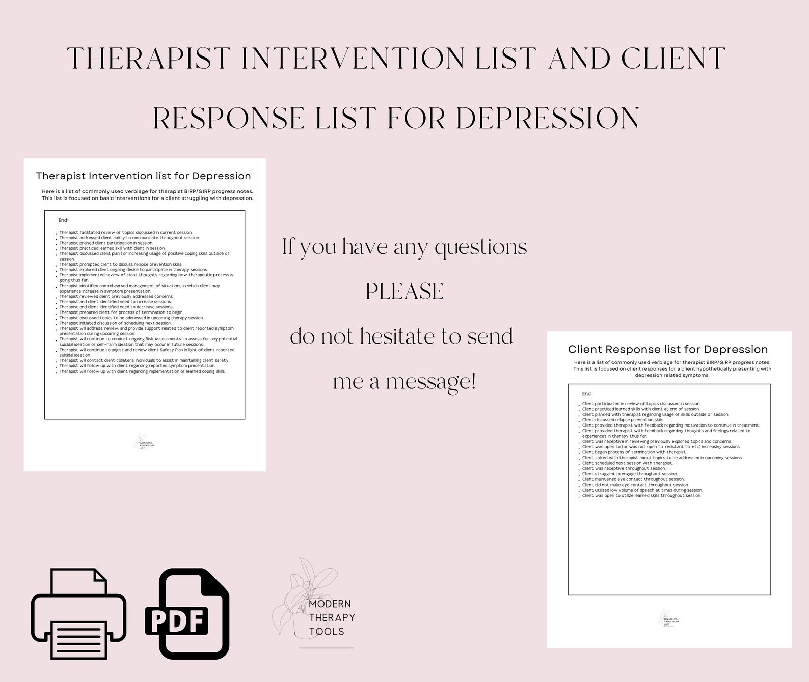 Therapist Notes Intervention and Response LIST | GIRP BIRP Style ...