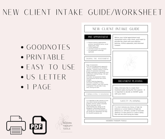 Intake/assessment Info Sheet and Guide for New Therapists and - Etsy