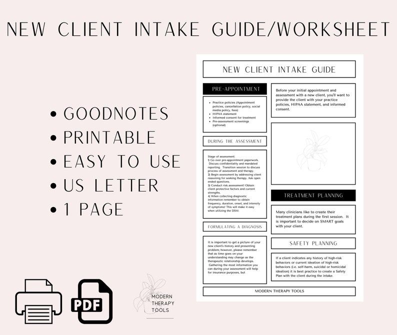 Intake/assessment Info Sheet and Guide for New Therapists and Interns ...