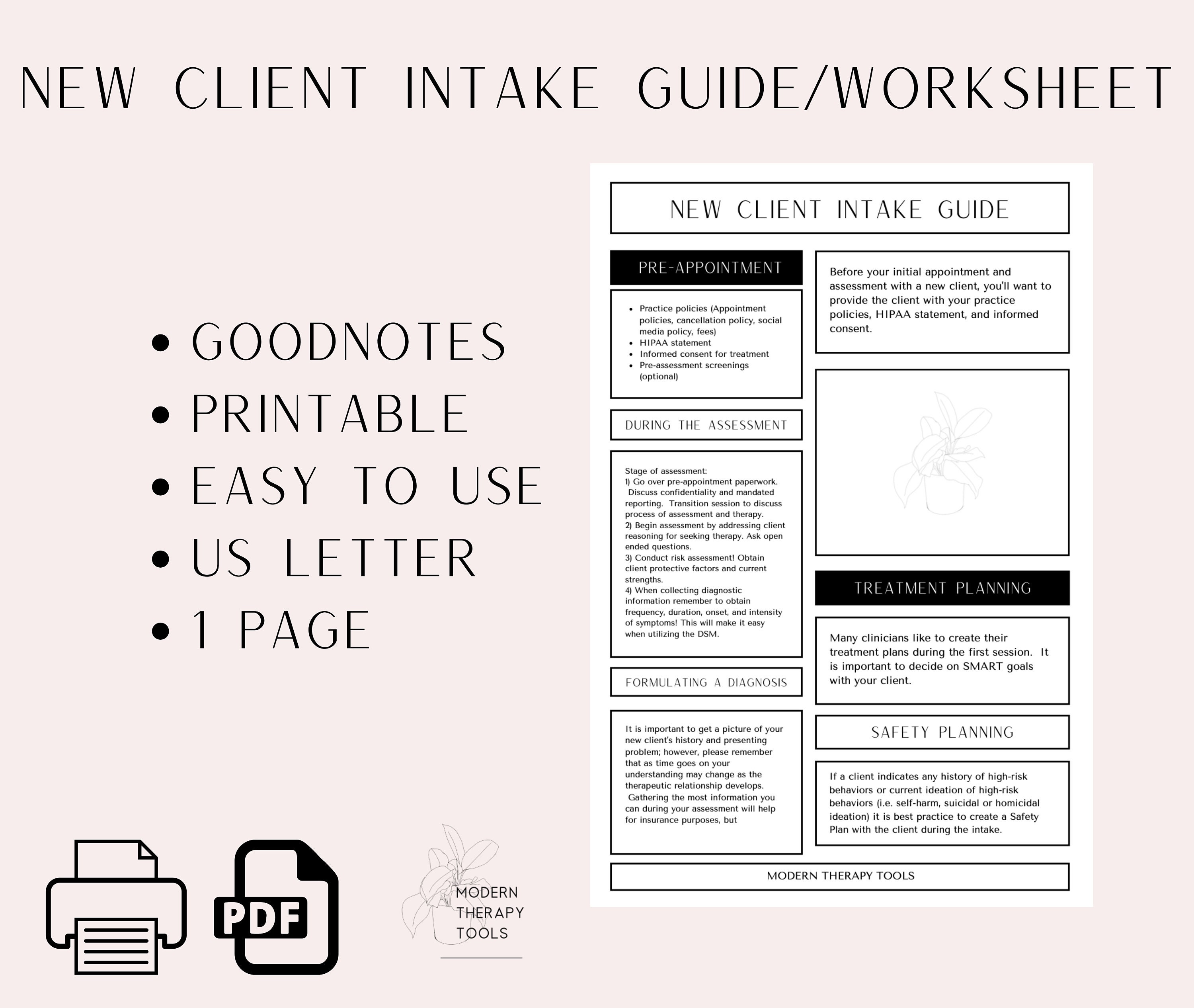 Intake/assessment Info Sheet and Guide for New Therapists and Interns ...