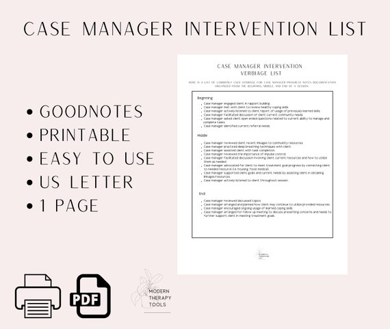 Case Manager Notes Intervention List Intervention Ideas - Etsy