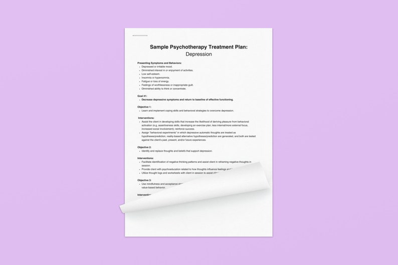 Sample Psychotherapy Treatment Plan for Depression- Tool for Therapists ...