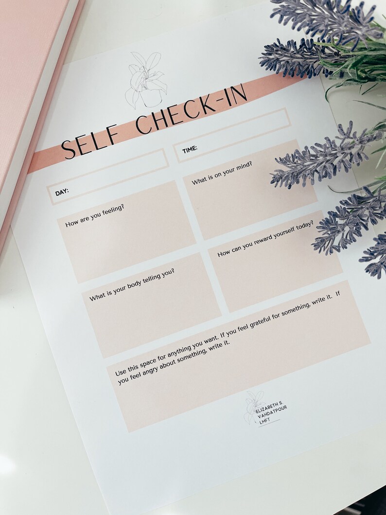 Self-check in Worksheet - Mindfulness Exercise, Printable Notes, Mental ...