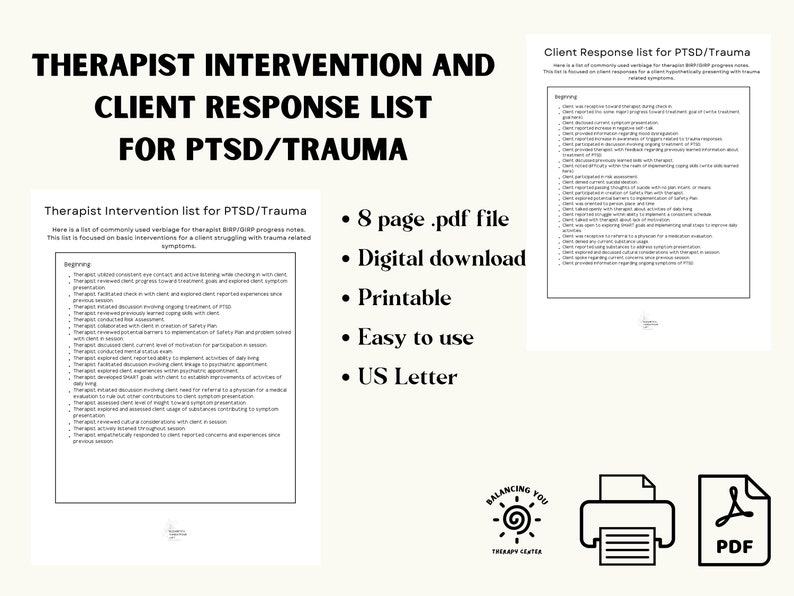 Trauma/ptsd Documentation Intervention List - Therapist PDF ...