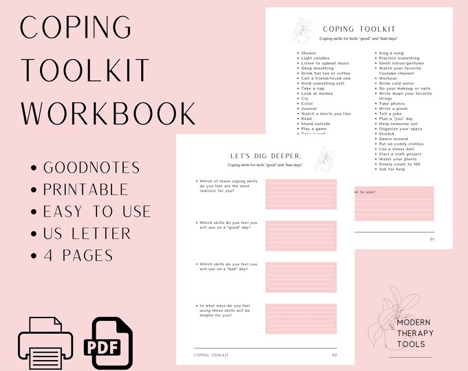 Coping Toolkit Workbook (4 Pages) Therapy Intervention | LMFT, LCSW ...