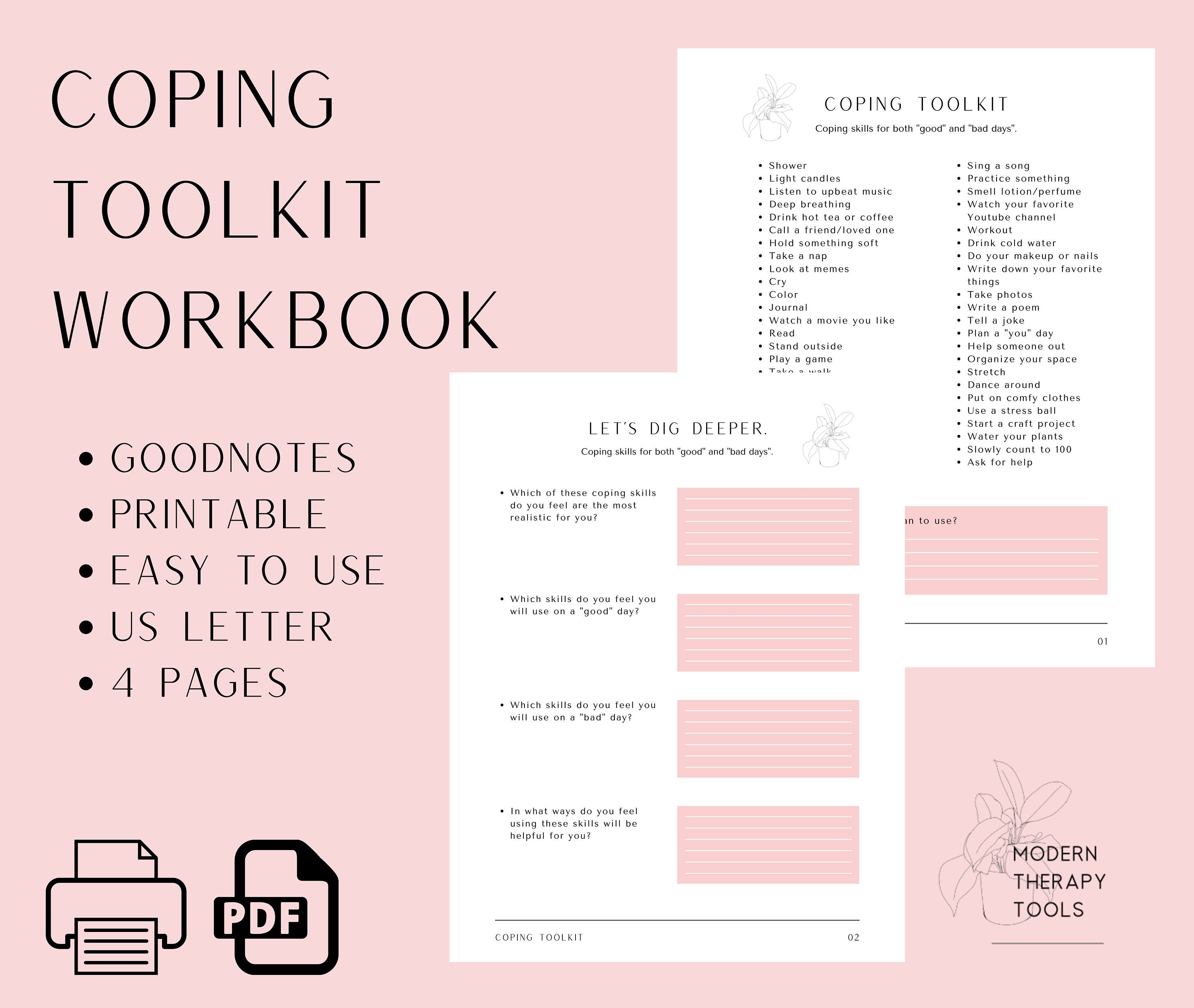 Coping Toolkit Workbook (4 Pages) Therapy Intervention | LMFT, LCSW ...