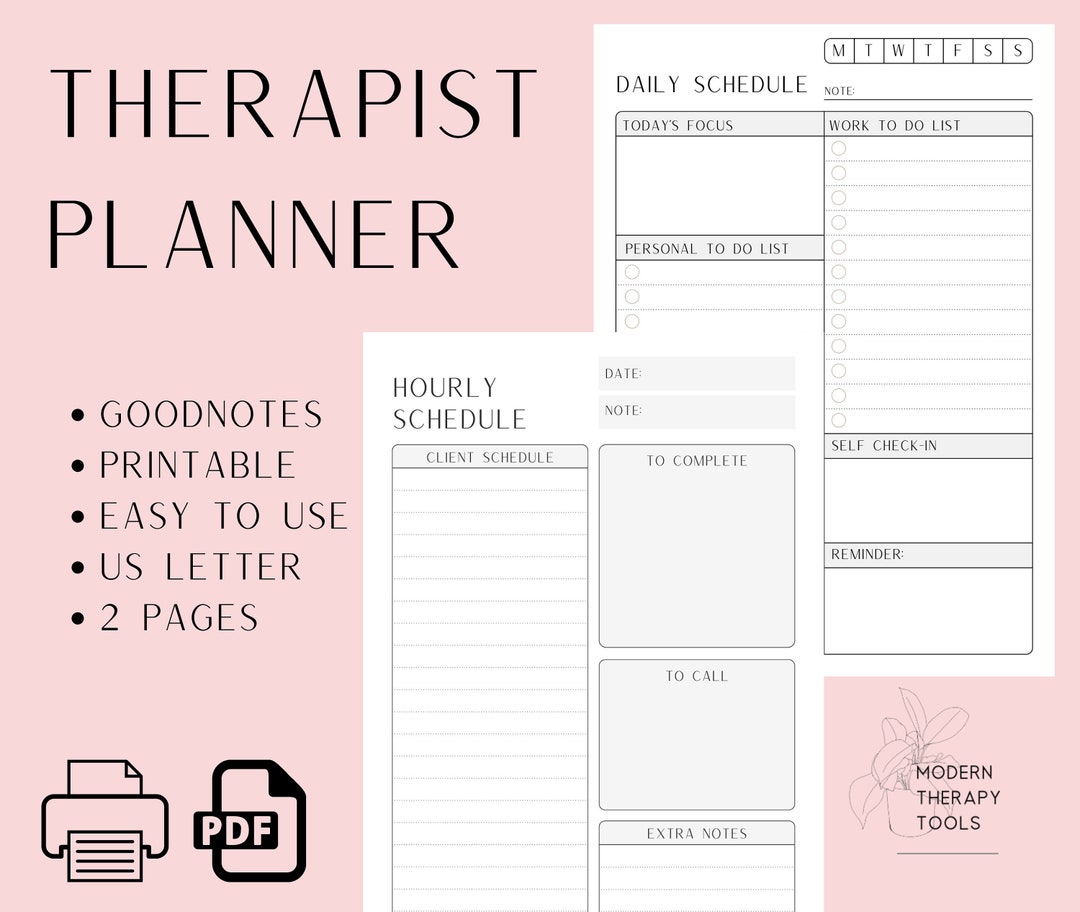 Therapist Planner | Daily & Hourly Schedule (PDF File) - Etsy