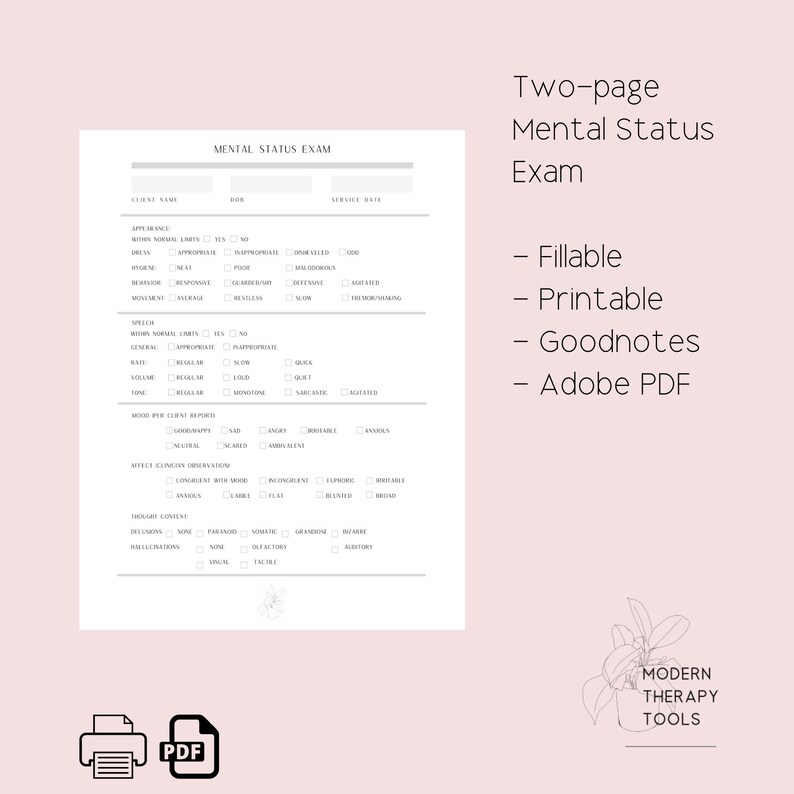 Fillable and Printable Mental Status Exam for Therapists | LCSW LMFT ...