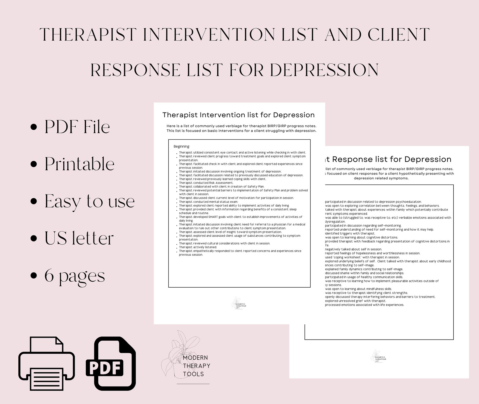 Therapist Notes Intervention and Response LIST | GIRP BIRP Style ...