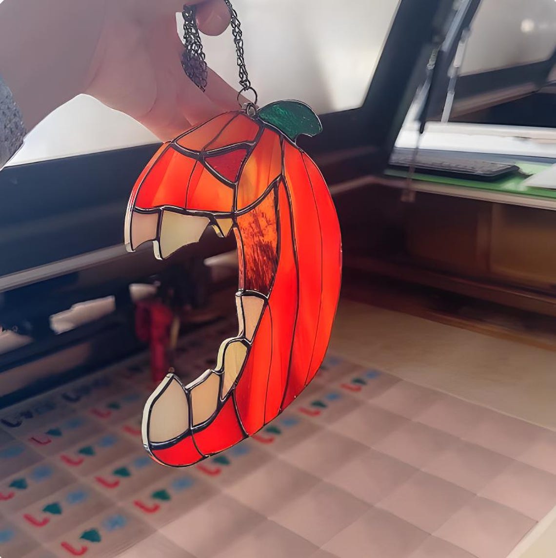 Stained Glass Halloween Pumpkin Suncatcher, Fall Suncatcher, Fall Decor ...