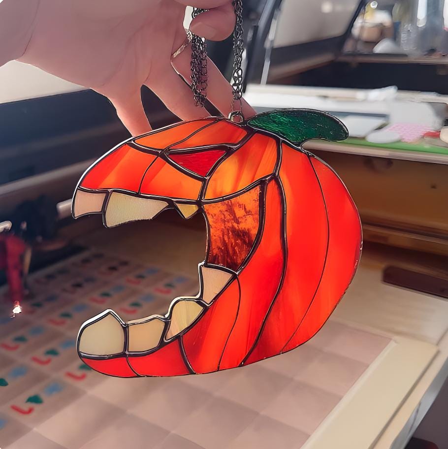 Stained Glass Halloween Pumpkin Suncatcher, Fall Suncatcher, Fall Decor ...