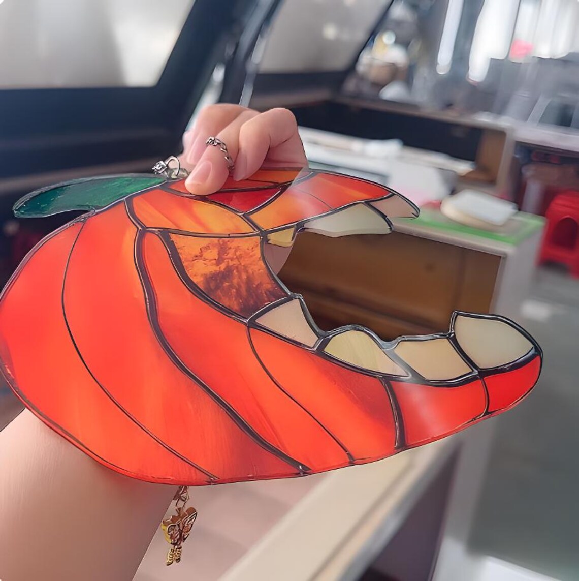Stained Glass Halloween Pumpkin Suncatcher, Fall Suncatcher, Fall Decor ...