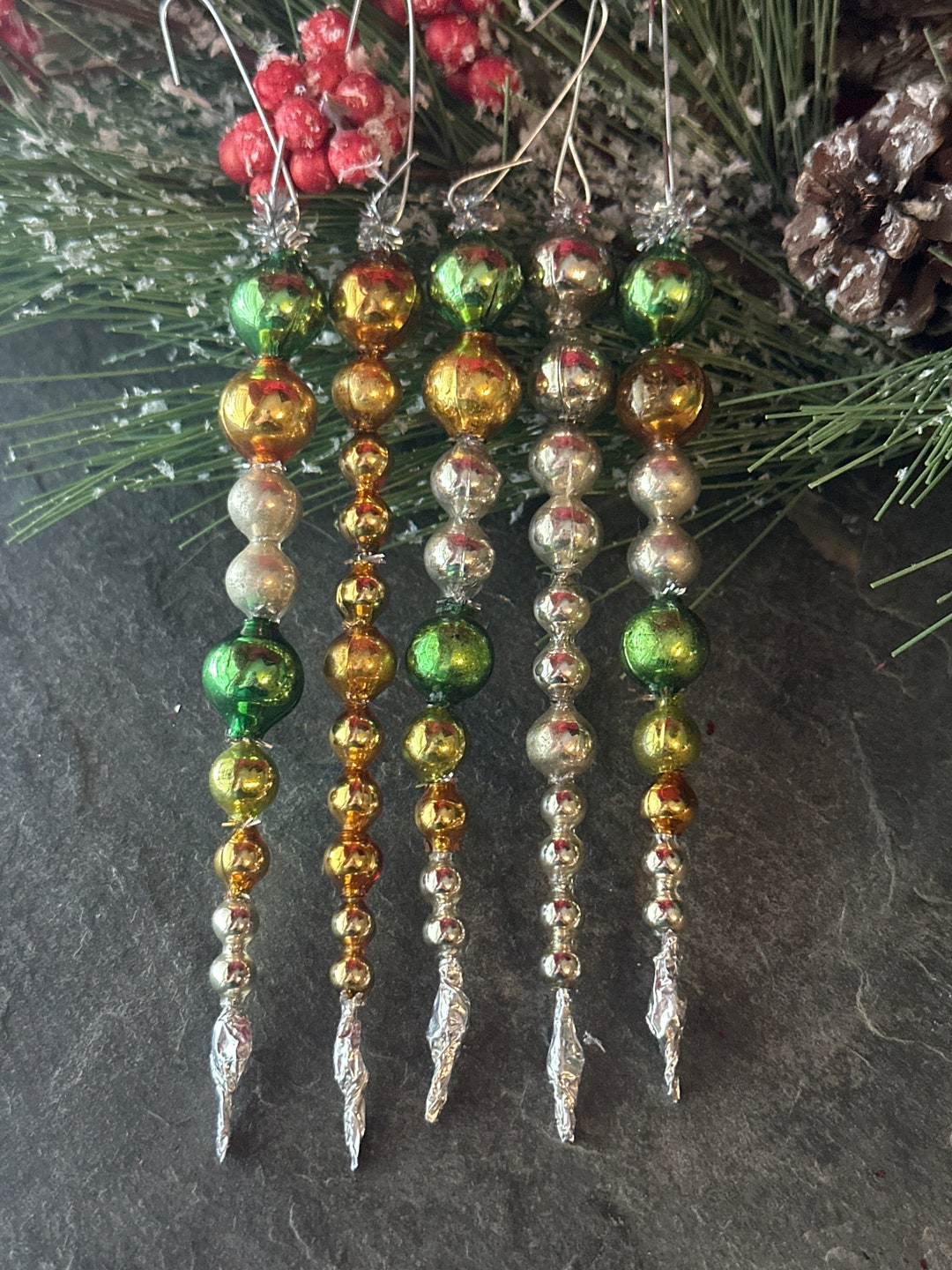 Vintage Glass Bead Icicle Ornaments Set of Five Antique Beads Retro ...