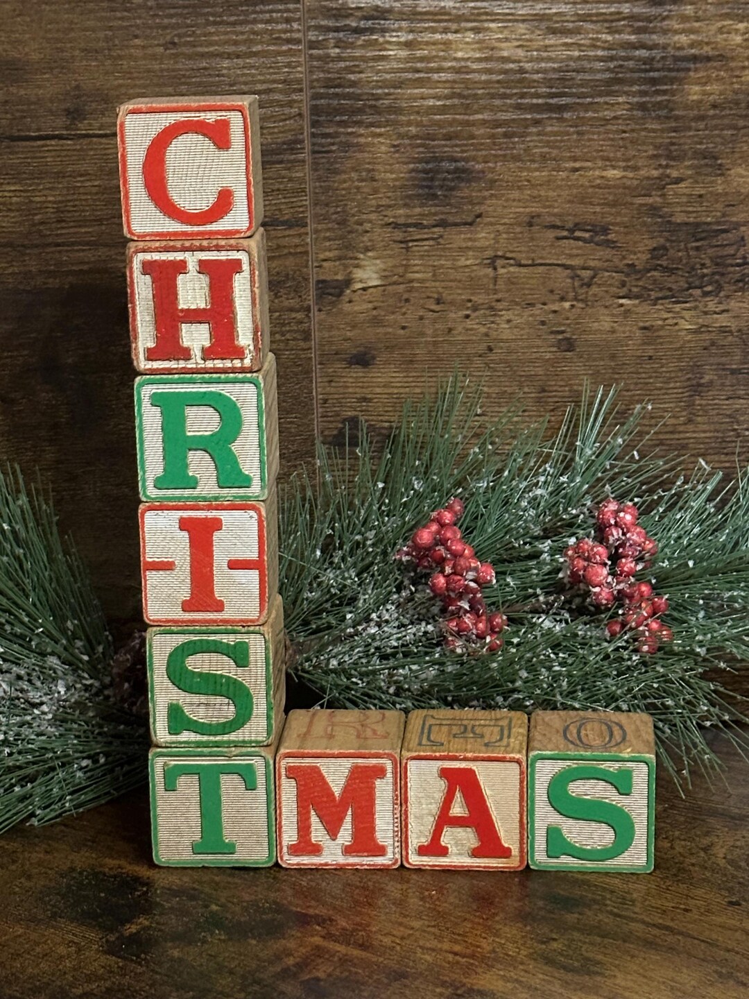 Specially Curated Group of Vintage Children’s Blocks Christmas Decor ...
