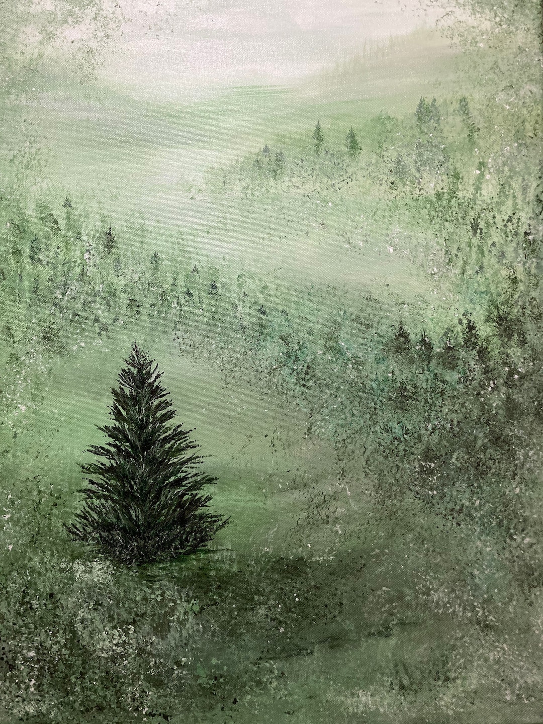 Pine Forest Acrylic Painting Green Fir Treestree Farm Christmas Tree ...