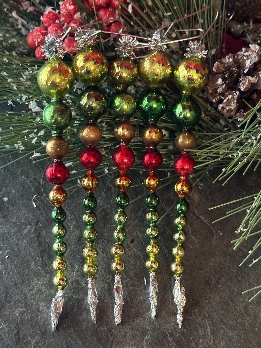Vintage Glass Bead Icicle Ornaments Set of Five Upcycled Repurposed ...