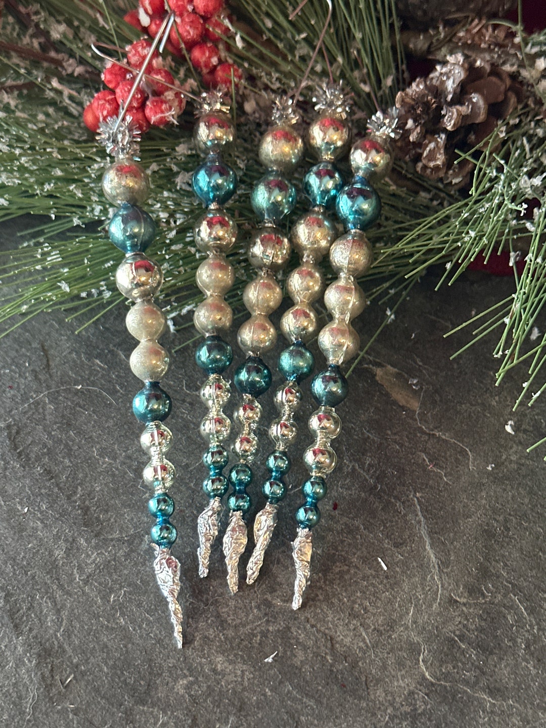 Vintage Glass Bead Icicle Ornaments Set of Five Antique Beads Retro ...