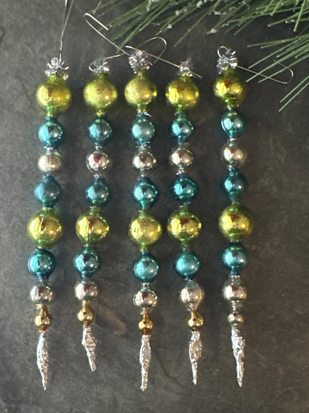 Vintage Mercury Glass Bead Icicle Ornaments Set of Five Upcycled ...