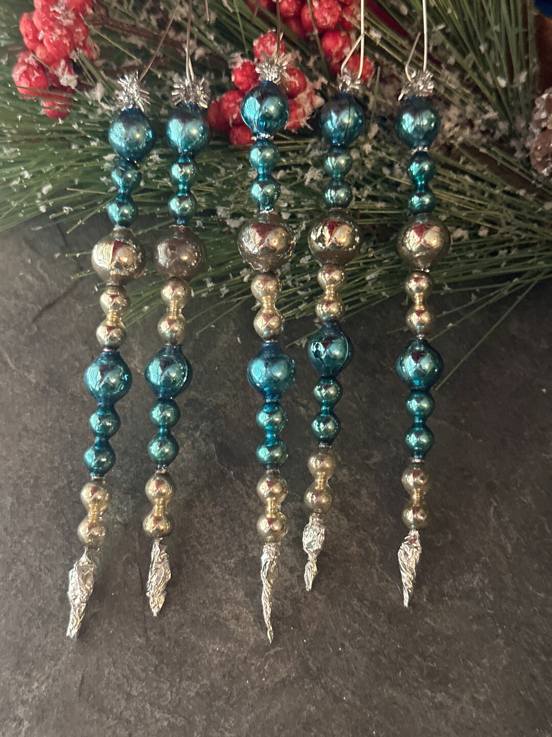 Vintage Glass Bead Icicle Ornaments Set of Five Antique Beads Retro ...