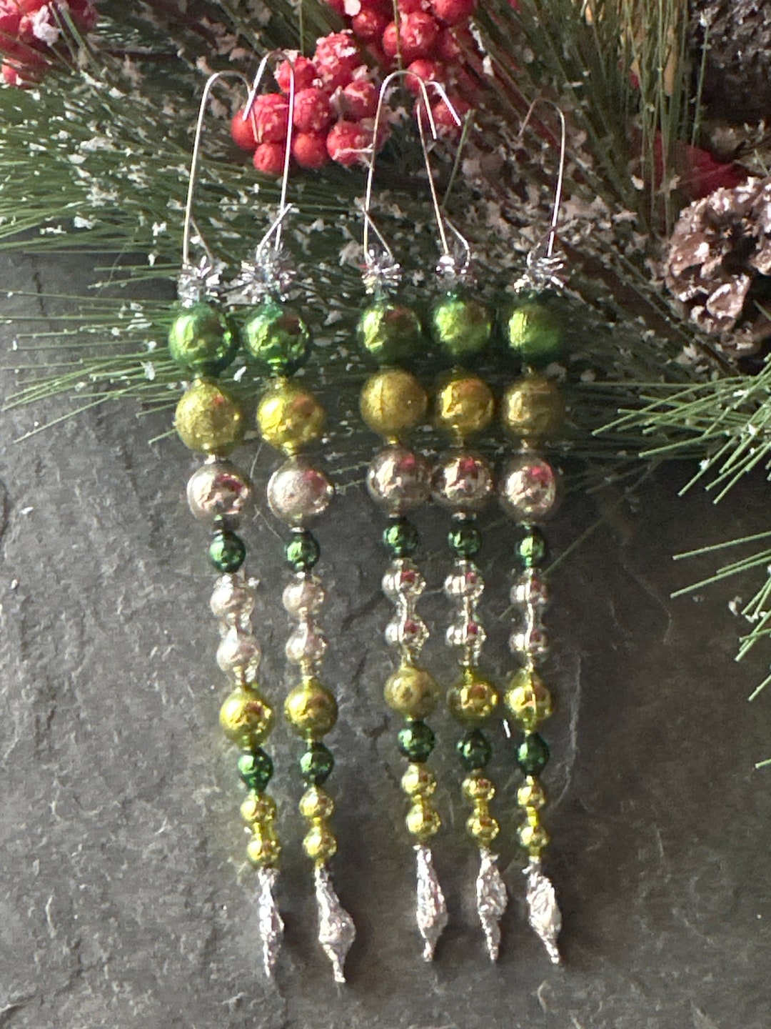 Vintage Mercury Glass Bead Icicle Ornaments Set of Five Upcycled ...